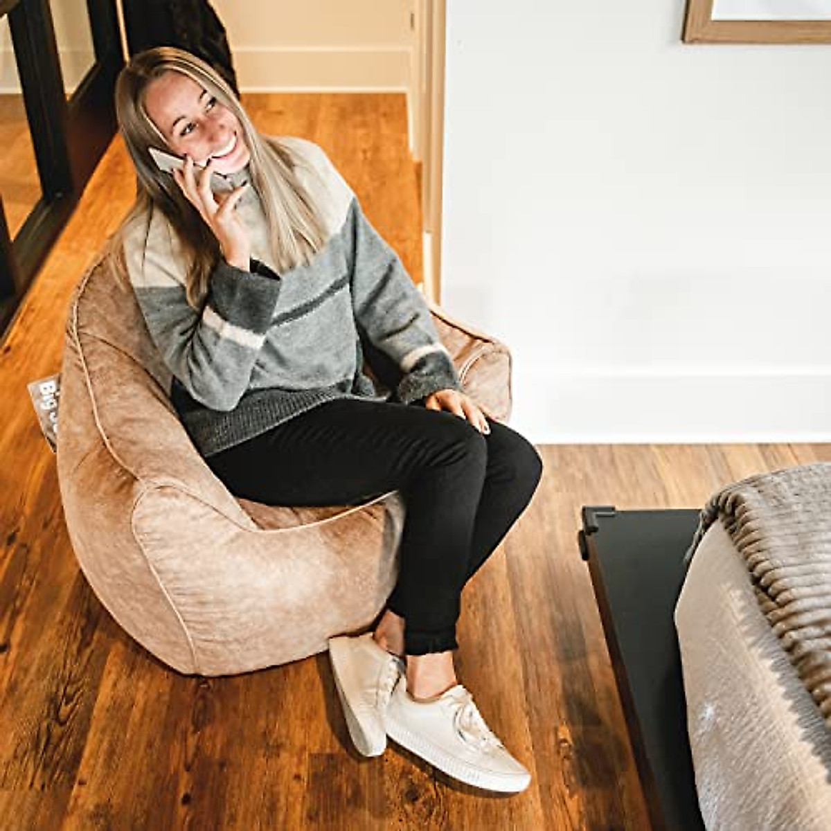 Big Joe Hug Bean Bag Chair, Caribou Hyde, Faux Polyester Blend, 3 feet