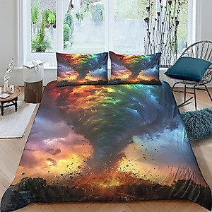 EVMILA Tornado Bedding Set 3D Printed Quilt Cover Duvet Cover Comforter Covers Microfiber with Pillowcases for Childrens and Adults 3 Pieces with Zipper Closure Queen（228x228cm）