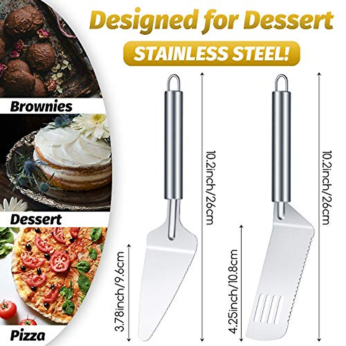 4 Pieces Pie Server Set Stainless Steel Pie Spatula Serrated Cake Cutter with Comfortable Handle, Easy to Grip for Cutting and Serving Desserts Brownies Pizza and Cake