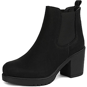 DREAM PAIRS Women's High Chunky Heel Chelsea Ankle Boots Slip On Elastic Fall Heeld Booties Shoes, Size 8.5, BLACK PU, FRE