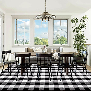 HOYIJA Black and White Checkered Area Rug 5.5' x 7.5' Buffalo Plaid Rug, Cotton Woven Washable Check Rug for Indoor and Outdoor, Dining Room, Bedroom, Living Room, Kitchen, (Black & White)