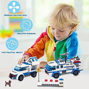 BRICK STORY City Police Building Set Police Patrol Car Prisoner Transporter Truck Building Blocks Toys with 4 Mini People Cop and Robber Police Playset for Kids Aged 6 and up 368 Pieces