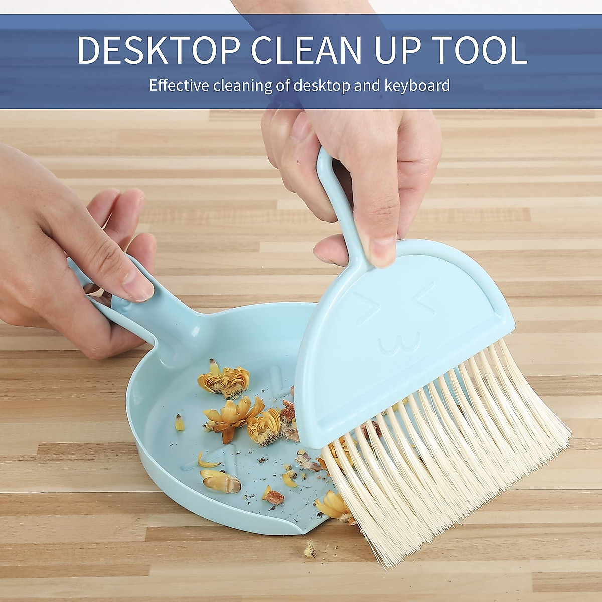 Broom and Dustpan Set,2 in 1 Broom Brush with Dustpan Combo Set, Upright 180°Rotating Broom with Long Handle and Lightwight Dust Pans for Home Kitchen Room Office Lobby Floor Cleaning，Blue