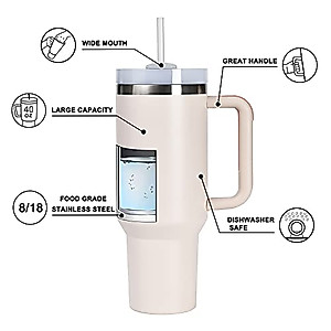 40oz Tumbler with lid, Starw and Handle, Stainless Steel Vacuum Insulated Water Bottle Travel Mug for Iced Coffee, Hot and Cold Tea, Beverages (40oz Pink Dust)