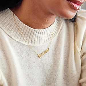 EVE'S ADDICTION Custom Engraved Gold Tone Coordinate Necklace - Personalized Longitude Latitude Necklace for Her - Couples Necklace - Wedding Necklace - Name Bar Necklace - Gifts for Mom