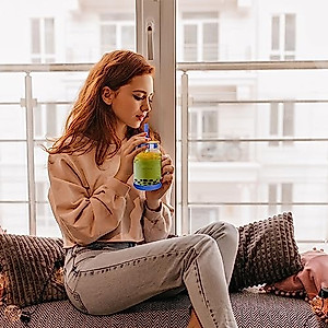 Tronco 22 oz Glass Tumbler with Handle,Glass Water Cup with Bamboo Lid Straw,Iced Coffee Cup Reusable boba Tea Cup With Silicone Sleeve, BPA Free