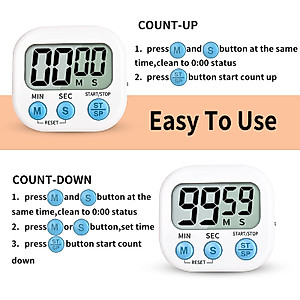 Digital Kitchen Timer for Cooking, Big Digits Loud Alarm Strong Magnetic Backing, Multi-Function Electronic Timer, Classroom Timers for Teachers Kids (White)