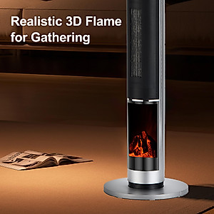 38" Space Heater for Large Room, 1500W Electric Fireplace Heaters Indoor Use with Thermostat, 500 sq ft Ceramic Heater for Bedroom, 80° Oscillating Tower Heater Fan with Remote & 24H Timer Silver