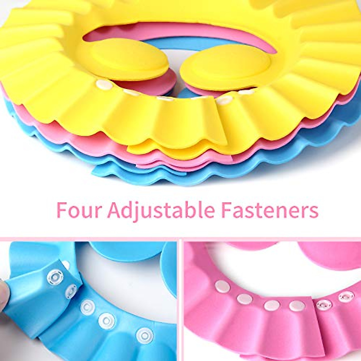 Lamoutor 6Pcs Baby Shower Cap Baby Shampoo Cap Bath Visor Hat Adjustable Baby Hair Washing Shield Hat for Toddler and Children (Pink, Blue and Yellow)