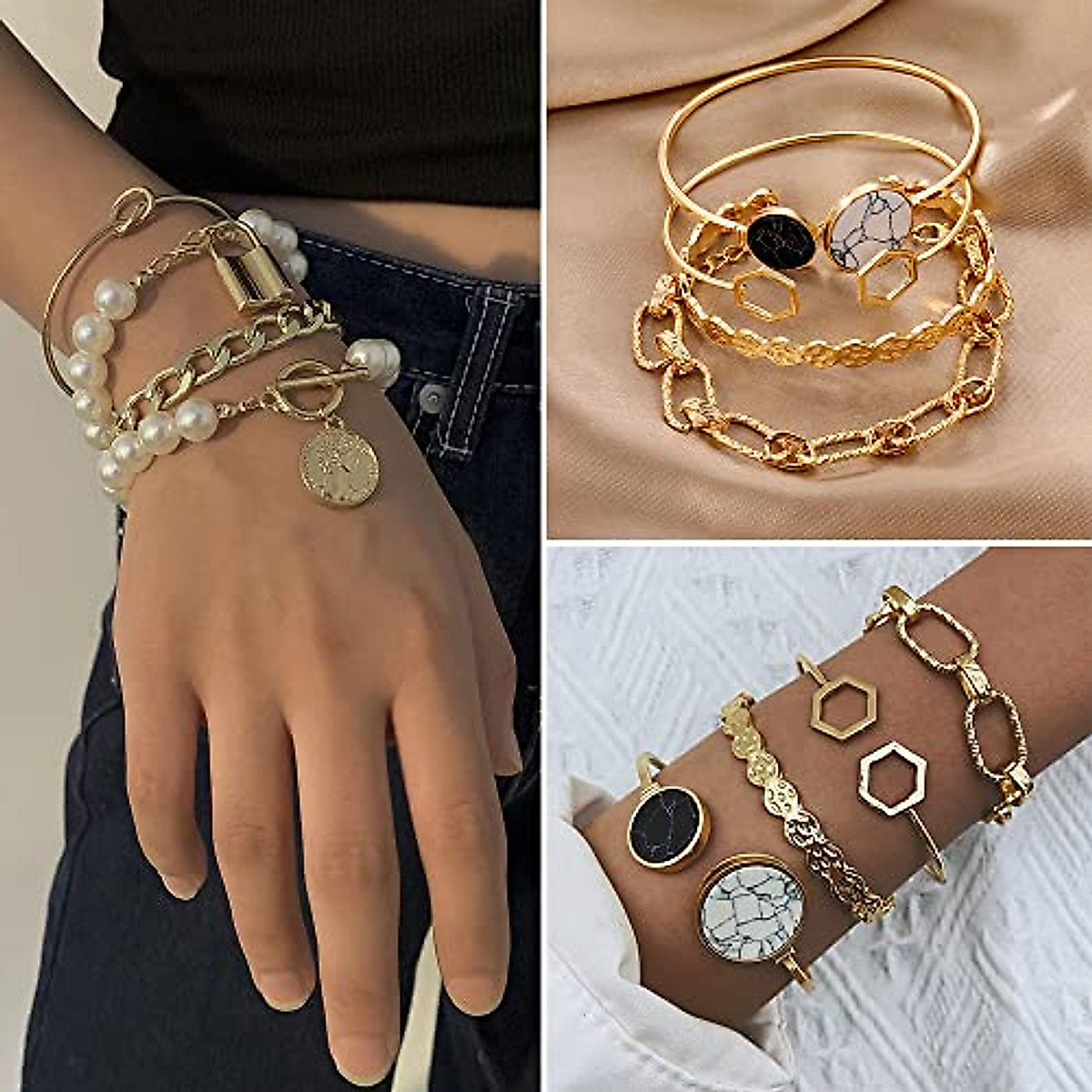 KISS WIFE Gold Jewelry Set for Women Girls, Multi Layered Necklace Bracelet Stackable Knuckle Rings and Earrings Set, Boho Trendy Vacation Jewelry Packs, Anniversary Valentine Birthday Gifts for Her