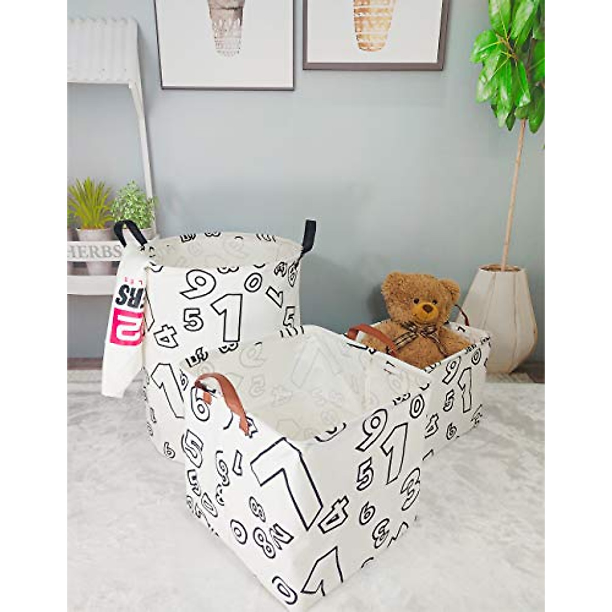 ASKETAM Square Canvas Collapsible Fabric Baby Toy Box Storage Bin Bedroom Decor Closet Kids Laundry Baskets Toy Organizer,Shelf Basket Nursery Storage,Gift Baskets(Number)
