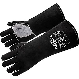 RAPICCA Welding Gloves 14 Inches,662℉,Heat Resistant Leather Forge/Mig/Stick Welding Gloves Heat/Fire Resistant, Mitts for Oven/Grill/Fireplace/Furnace/Stove/Pot Holder/BBQ/Animal Handling-Black
