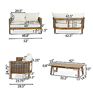 CHRISTOPHER KNIGHT HOME Burchett Outdoor 4pc Chat Set - Acacia Wood and Wicker - Teak/Mixed Brown/Beige