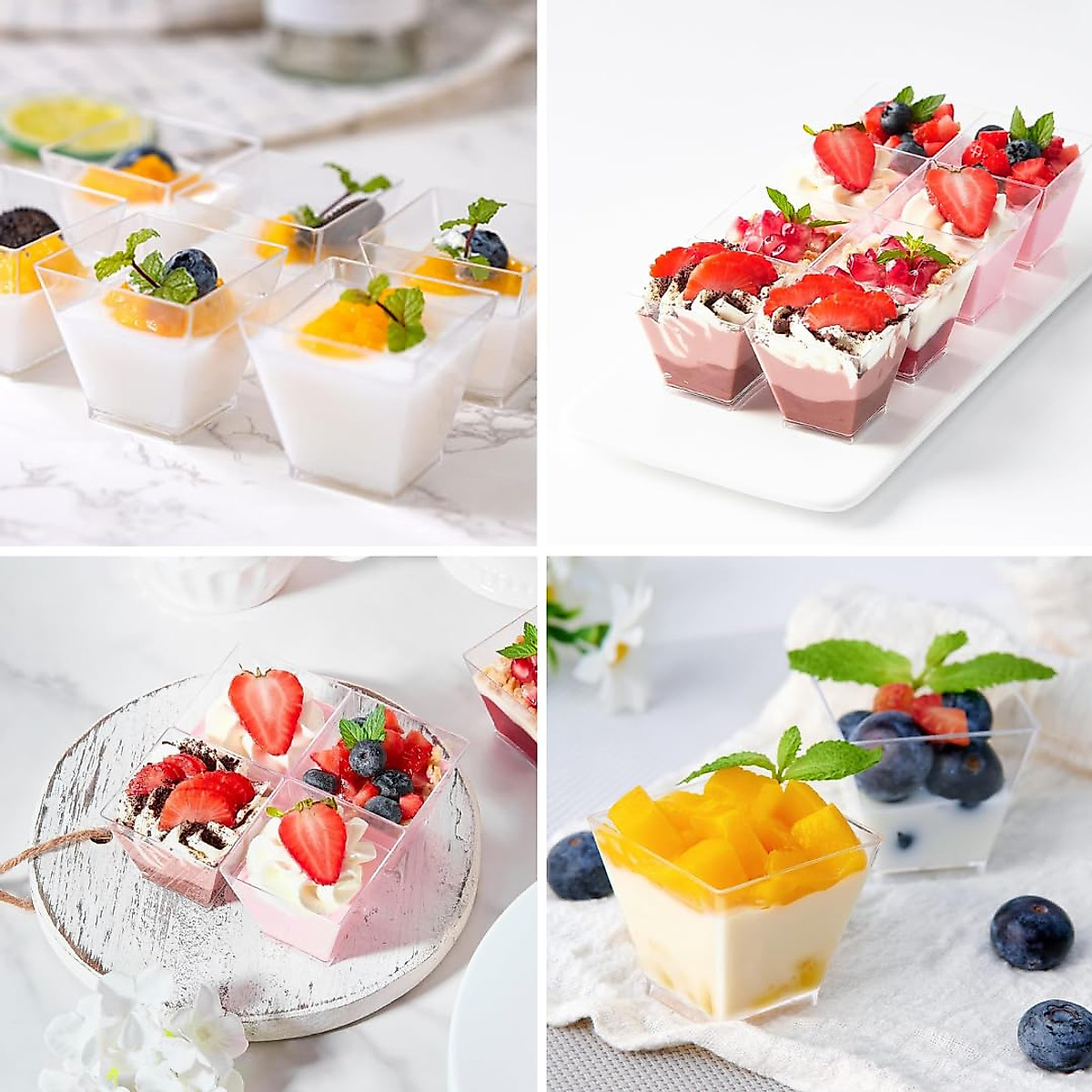 Dessert Cups Clear Square Plastic Mini Cube 2oz Shot Glass Pack of 40