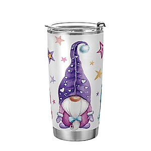 Kigai 20oz Tumbler Stainless Steel Double Wall Vacuum Insulated Tumbler Cup Travel Mug Coffee Cup with Lid, Straw and Cleaning Brush-Cute Gnomes