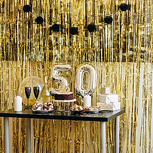 QRabbit 4 Pack Gold Party Streamers, Shiny Foil Fringe Curtain Backdrop for Birthday Wedding Bachelorette Baby Shower Bridal Shower Christmas Party Decorations (3.3 x 6.6 ft)