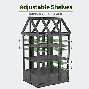 MCombo Wooden Greenhouse, Outdoor Greenhouse with Adjustable Roof Vent and 6 Lockable Door for Backyard/Outdoor Use, (48 x 38.8 x 83.9 Inches) 0851 (Dark Grey)