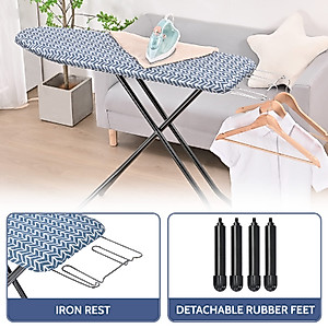 APEXCHASER Ironing Board, Full Size Iron Board with Iron Rest, lightweight Ironing Board with Height Adjustable, Extra Thick Heat-Resistant Cover with Padding, Heavy-Duty Sturdy Metal Legs, 49x13 Blue