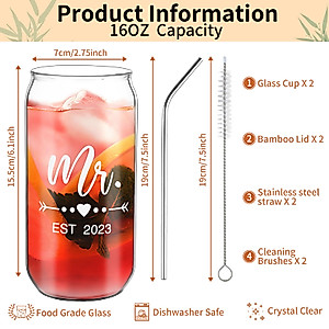 fcaylo Iced Coffee Cups-Mr and Mrs Gifts Wedding Gifts for Couples 2023 Bridal Shower Gifts Tumbler Set With Bamboo Lids Newlyweds Bride To Be Christmas Gifts for Couples