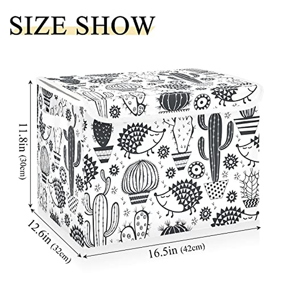 Krafig Animal Hedgehog Black White Foldable Storage Box Large Cube Organizer Bins Containers Baskets with Lids Handles for Closet Organization, Shelves, Clothes, Toys