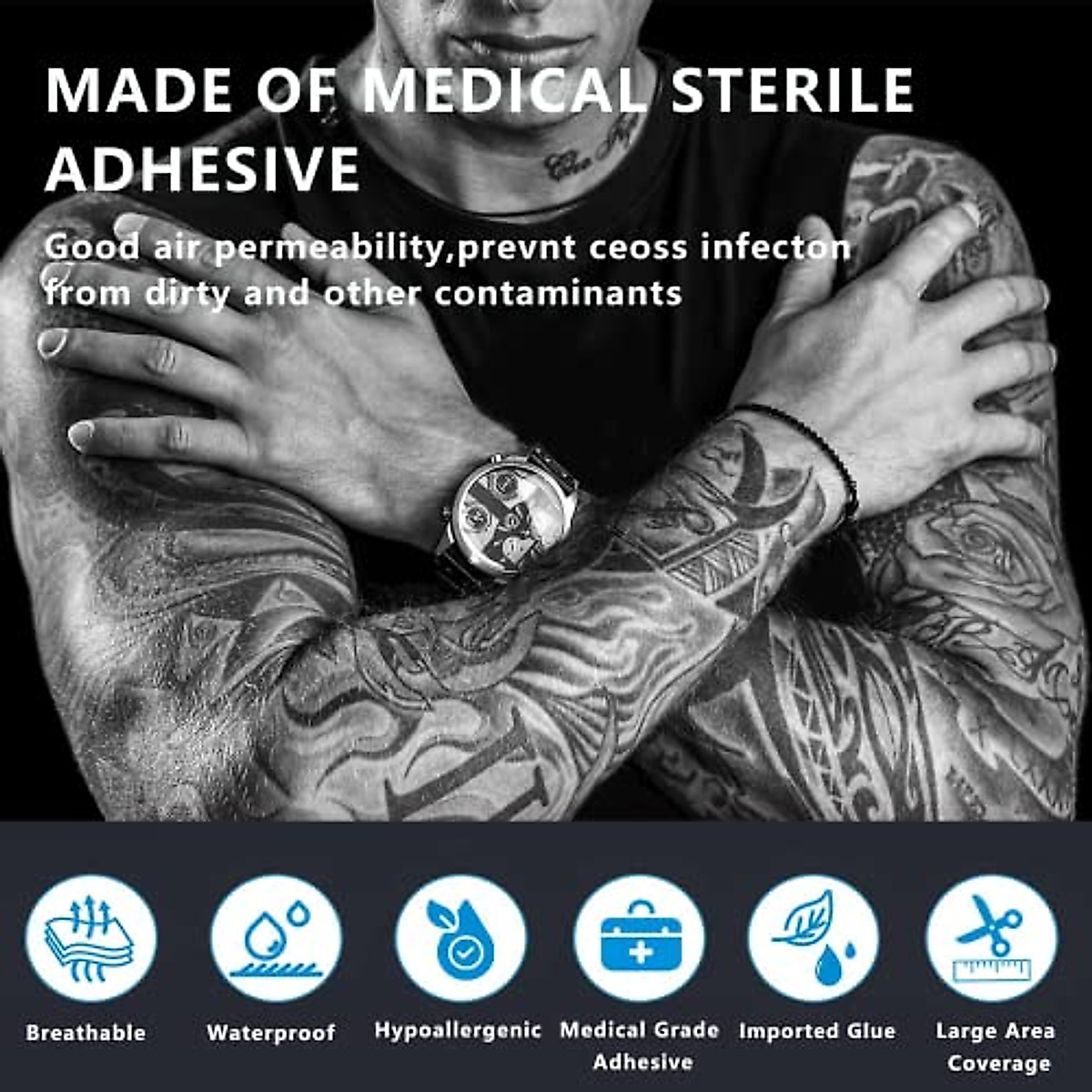 KeyEntre Tattoo Aftercare Bandage 6" x 1 Yard - Second Skin Bandage for Faster Tattoo Healing Recovery and Skin Care Protection - Tattoo Skin Waterproof Bandage - Transparent Film Waterproof(Black)