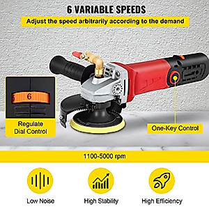 VEVOR Wet Buffer / Polisher, 6 Variable Speed 1100-5000 RPM Granite Polisher, Concrete Stone Buffing Machine with 4" & 5" Extra Diamond Polishing Pads, 7 Wet Grinding Discs for Granite Marble Stones