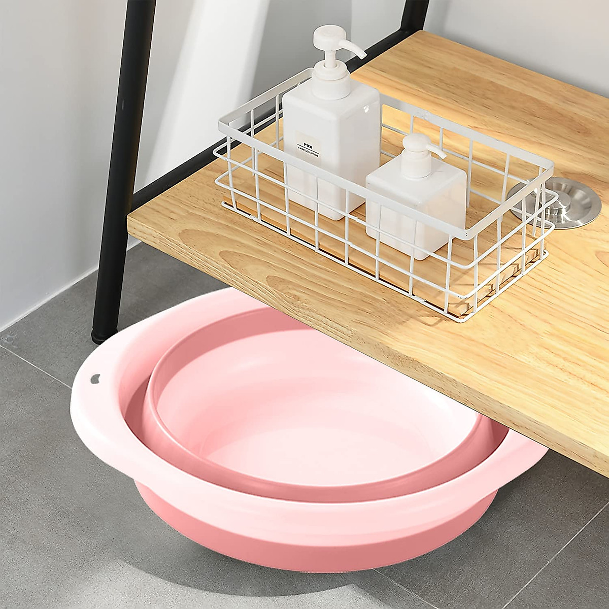 Iimin 5L Multifunctional Foldable Washbasin Collapsible Portable Wash Basin Dishpan Outdoor Travel Portable Washbasin for RV, Camping, Marine, BBQ（2Pack，Pink）