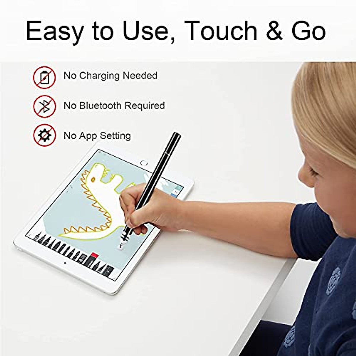 Modern Stylus Pens for Touch Screens Fine Point, 100% Stainless-Steel Fine Tip Stylus Pen, Stylist Pen for iPad, iPhone, Tablet, Laptop, Android, Samsung, Kindle with 7 Replacement Tips (Black/Blue)