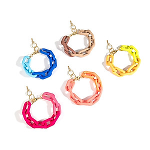 CONRAN KREMIX Hot Pink Bracelet Resin Chain Chunky Acrylic Bracelet For Women Neon Plastic Rainbow Jewelry (Rose)