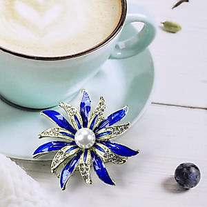 Costume Jewelry for Women Flower Brooch Pins for Women Fashion Crystal Broches Vintage Jewelry Broche Pins (Blue)