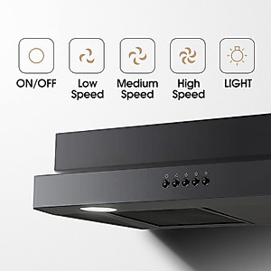 GASLAND 30 Inch Range Hood,Gasland Under Cabinet Vent Hood for Kitchen with 3 Speed Exhaust Fan,Insert Ducted Range Hood with 2 LED Lights, Black (Pro SR30BP)