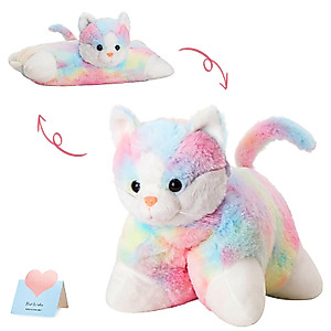 Glow Guards 16" Rainbow Cat Plush Pillow,Cute Kitty Stuffed Animal Soft Lovely Colorful Toy,Bedtime Sofa Decors,Christmas Birthday Children's Day Hoilday Gift for Toddler Kids