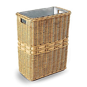 The Basket Lady Large Rectangular Wicker Waste Basket with Metal Liner, 14.5 in L x 9 in W x 18 in H, Sandstone
