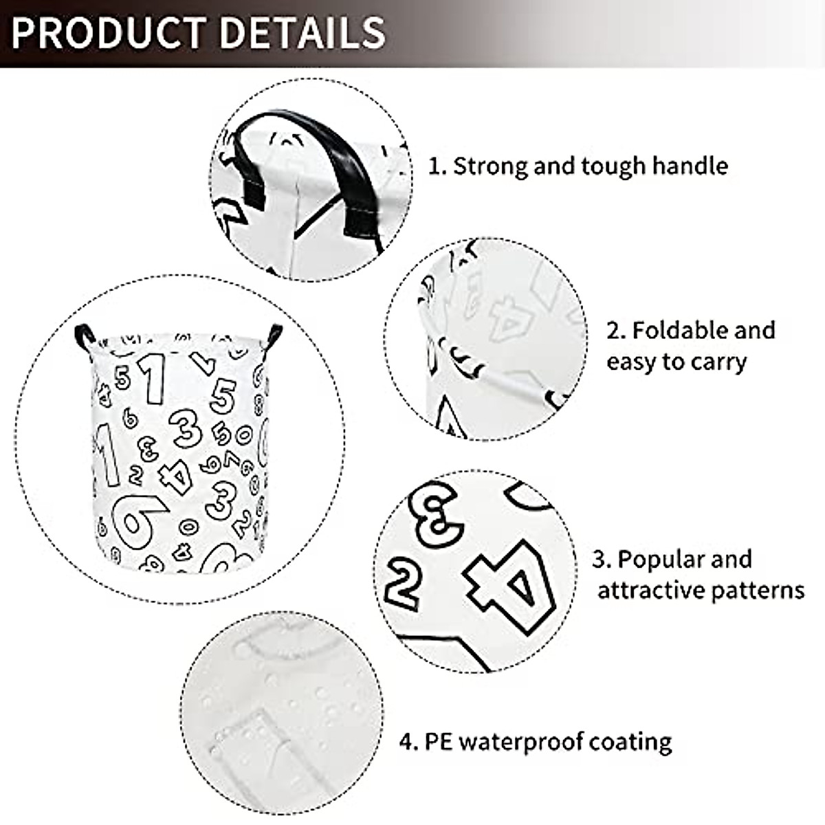 SEVEBDOME Canvas Fabric Storage Baskets with Handle, Foldable, Convenient Home Storage Bin Toy Bins Gift Baskets Bedroom Clothes Children Nursery Hamper (Number)