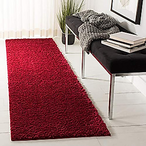 SAFAVIEH August Shag Collection Runner Rug - 2'3" x 12', Red, Solid Design, Non-Shedding & Easy Care, 1.2-inch Thick Ideal for High Traffic Areas in Living Room, Bedroom (AUG900Q)