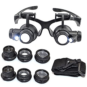 10X 15X 20X 25X LED Magnifier Illuminated Double Eye Glass Jeweler Loupe Repair Magnifying
