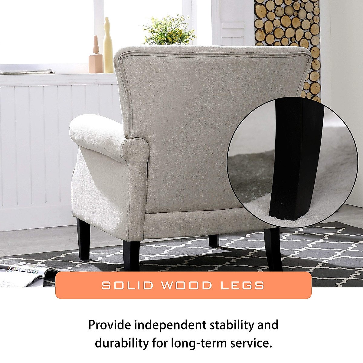 LOKATSE HOME Accent Armchair Single Sofa Modern Comfortable Furniture for Living Room, Club, Bedroom, Beige