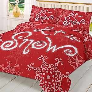 IDOWMAT Duvet Covers Queen Size - Breathable Soft Bedding Set Comforter Cover with Zipper Corner Ties Queen Duvet Cover Set for All Seasons,(3 PCS,Red Snowflakes Flower Let-it Snow)
