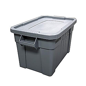Rubbermaid Commercial Products BRUTE Tote Storage Bin with Lid, 20-Gallon, Gray, Rugged/Reusable Boxes for Moving/Camping/Garage/Basement Storage, Pack of 6