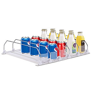 Mokylor Drink Dispenser for Fridge, 3 Row Self-Pushing Soda Can Organizer for Refrigerator, Width Ajustable Beverage Pusher Glide Beer Pop Can Water Bottle Storage for Pantry