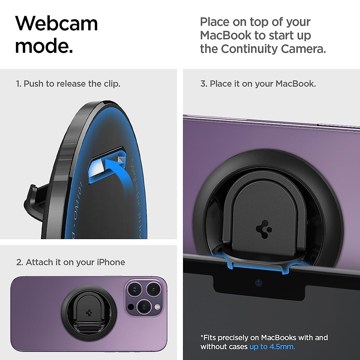 Spigen O-Mag Ring (MagFit) Camera Webcam Mount for MacBook, Magnetic Phone Holder Grip Designed for MagSafe (MacBook Pro, Air, iPhone 14 Pro Max, 14 Pro, 14 Plus, 14, 13 and 12 Series) - Black