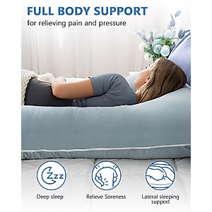 AngQi Body Pregnancy Pillow,L-Shaped Pregnancy Pillow for Side Sleepers,Maternity Body Pillow with Jersey Cotton Cover, Light Green