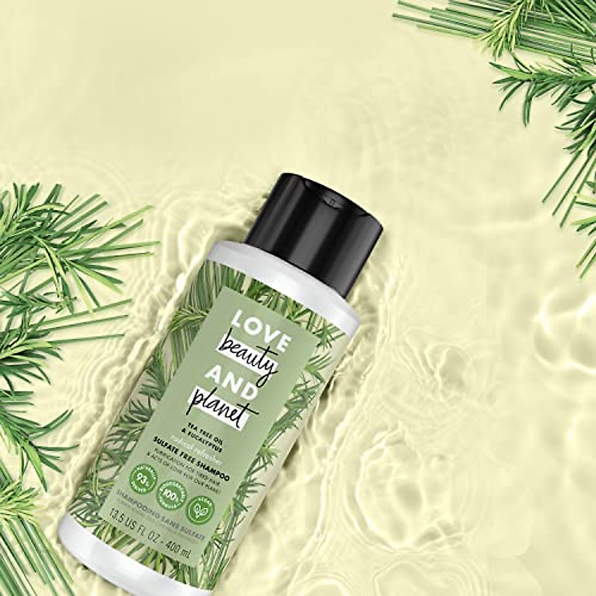 Love Beauty and Planet Radical Refresher 100% Biodegradable Shampoo Detoxifying & Purifying Tea Tree Oil & Eucalyptus Vegan Shampoo 0% Sulfates, Silicones, Parabens, and Dyes 13.5 oz