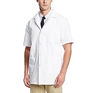 Worklon 3409 Polyester/Cotton Unisex Short Sleeve Pharmacy Lab Coat with Button Closure, Large, White