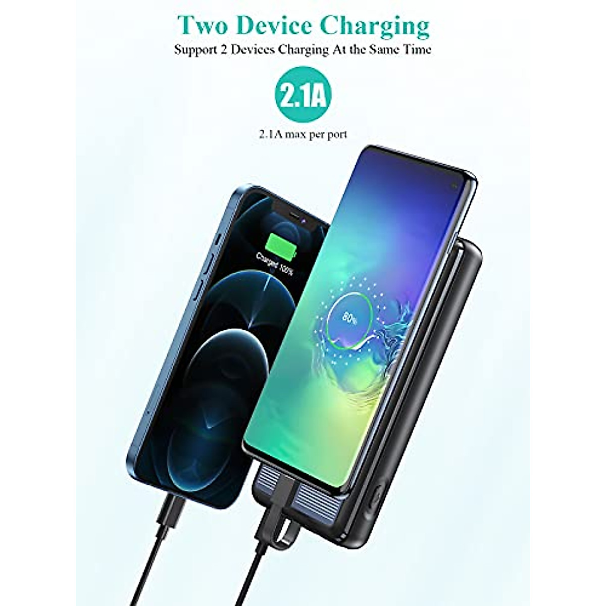 Portable Charger 36800mAh, LENGSUM Power Bank Solar Charger with 2 Output Ports, Built-in 2 Durable Cables, External Battery Pack for Cellphone and Tablet