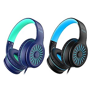 Elecder i45 On-Ear Headphones with Microphone - Foldable Stereo Bass Headphones with No-Tangle 1.5M Cord, 3.5MM Jack, Portable Wired Headphones for School/Kids/Teen/Smartphone/Travel/Tablet Blue/Black