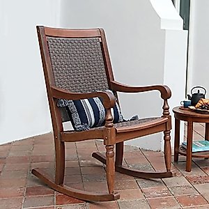 Cambridge Casual Solid Wood Lyon Oversized Rocking Chair, Natural Brown Wicker