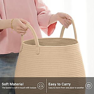 Fiona's magic Large Laundry Hamper Basket, 65L Woven Tall Clothes Hamper for Storage Blanket, Toys and Dirty Cothes in Bedroom and Living Room Organizer, Brown