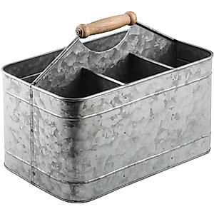 Elegant Home Galvanized Flatware Caddy Organizer for Kitchen Counter-top / Outdoor Storage Dining Table - Comfortable Handle (Rectangular)