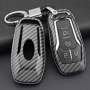 JEYODA ABS Smart keyless Entry Remote Key Fob Carbon Fibre Car Key Shell For Ford F150 Mondeo Mustang Edge Fusion Lincoln MKC MKZ MKX(Shell With Keychian)